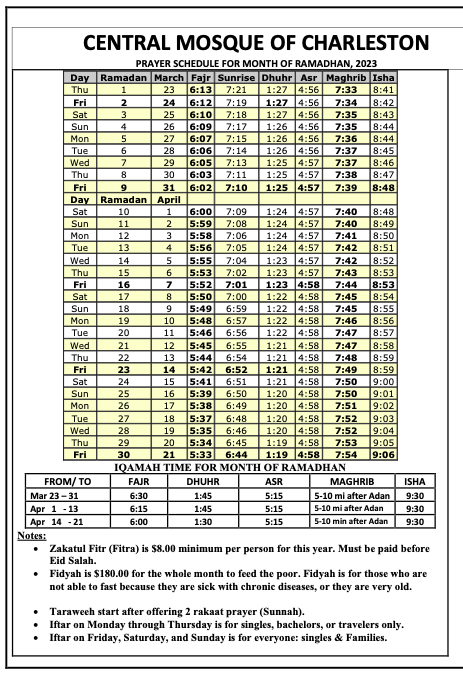 Prayercalendar Mar-Apr – Central Mosque of Charleston